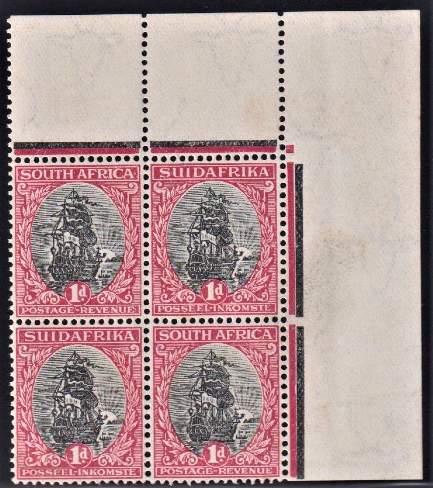 SA 1927 1d PRETORIA PRINTING UM CORNER BLOCK - SACC 30P – EASTGATE Stamps