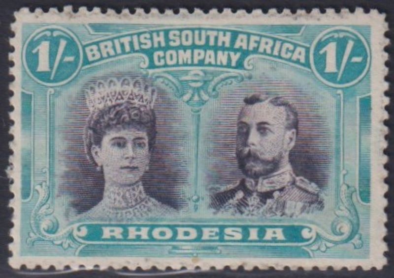 RHODESIA 1910 1/- DOUBLE HEAD FINE MINT SG 152a #1141 "DOT IN QUEEN'S ...