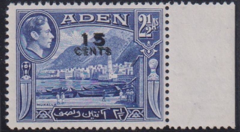 ADEN 1951 15c ON 2/12a -SURCHARGE DOUBLE SG 38a – EASTGATE Stamps