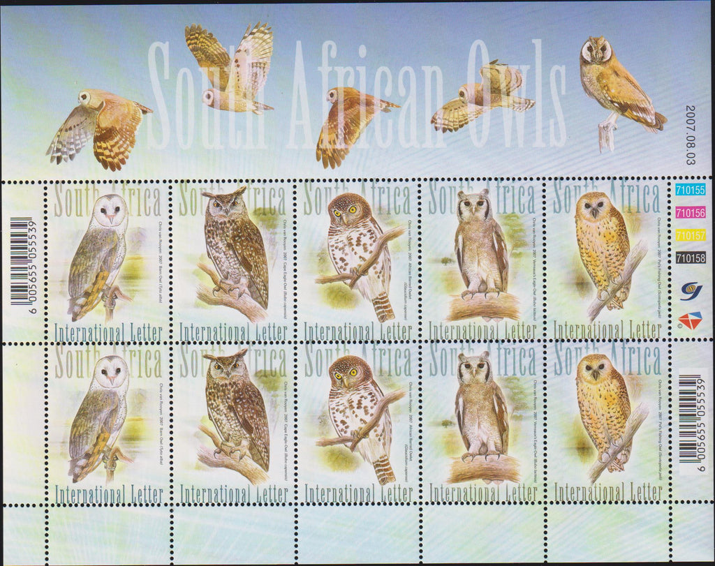 RSA 2007 SA OWLS SHEETLET – EASTGATE Stamps