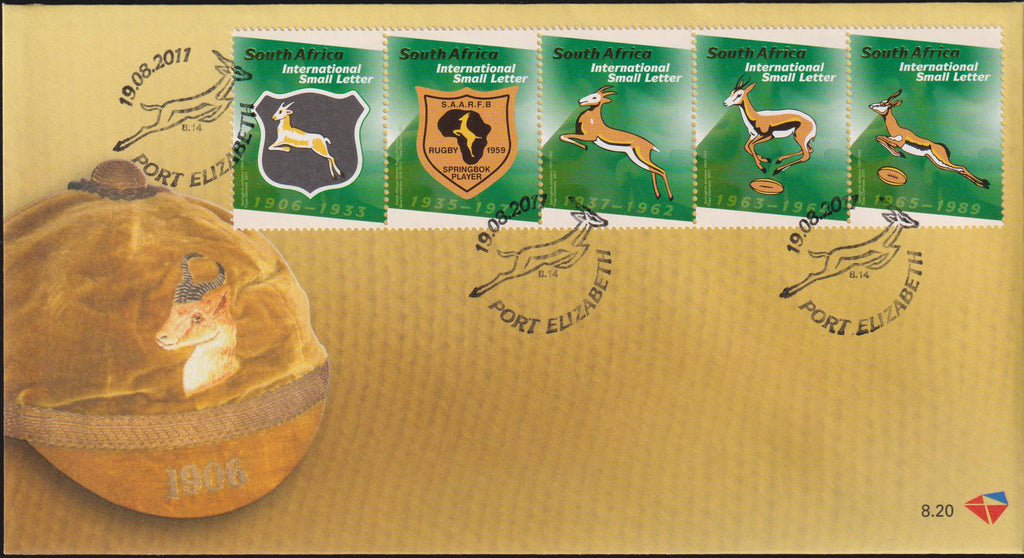 RSA 2011 FDC 8.20/1 EVOLUTION OF RUGBY EMBLEM – EASTGATE Stamps